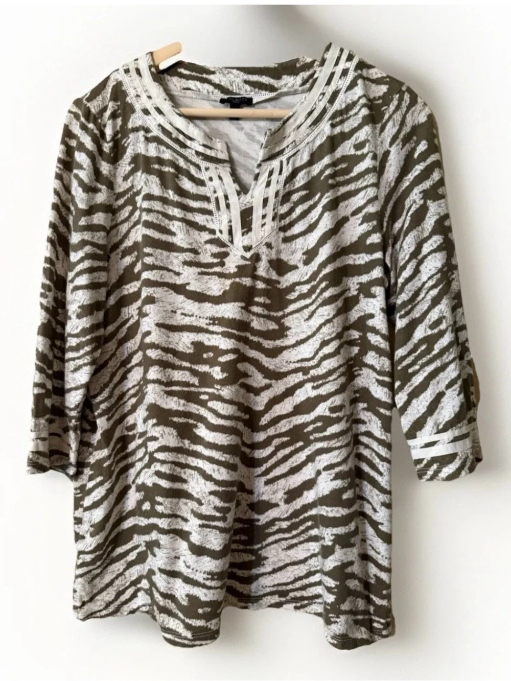 Talbots | Tops | Talbots Green And White Zebra Print Pima Blend Blouse ...